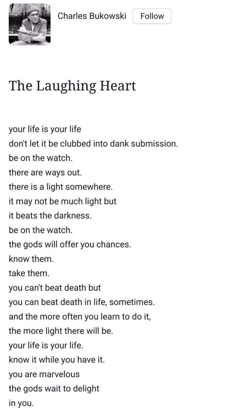 Charles Bukowski – The Laughing Heart – Michael Daranto's Blog